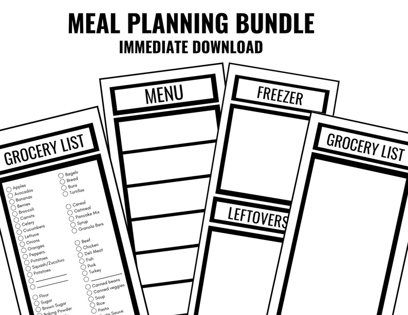Printable Menu Planning Bundle, Grocery List, Inventory, Simple, Modern ...