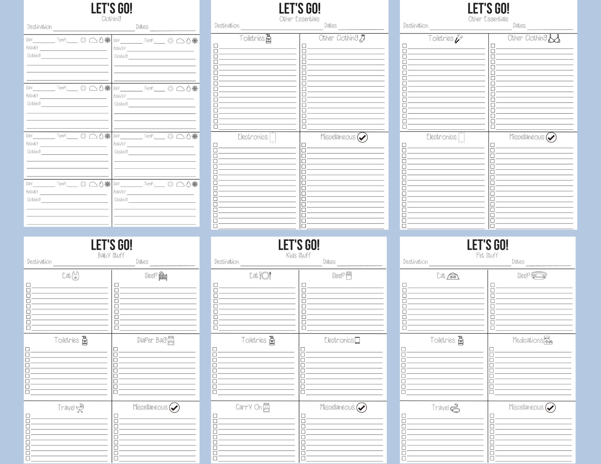 Editable Packing List, Kids Packing, Adult Packing, Pet Packing, Daily ...