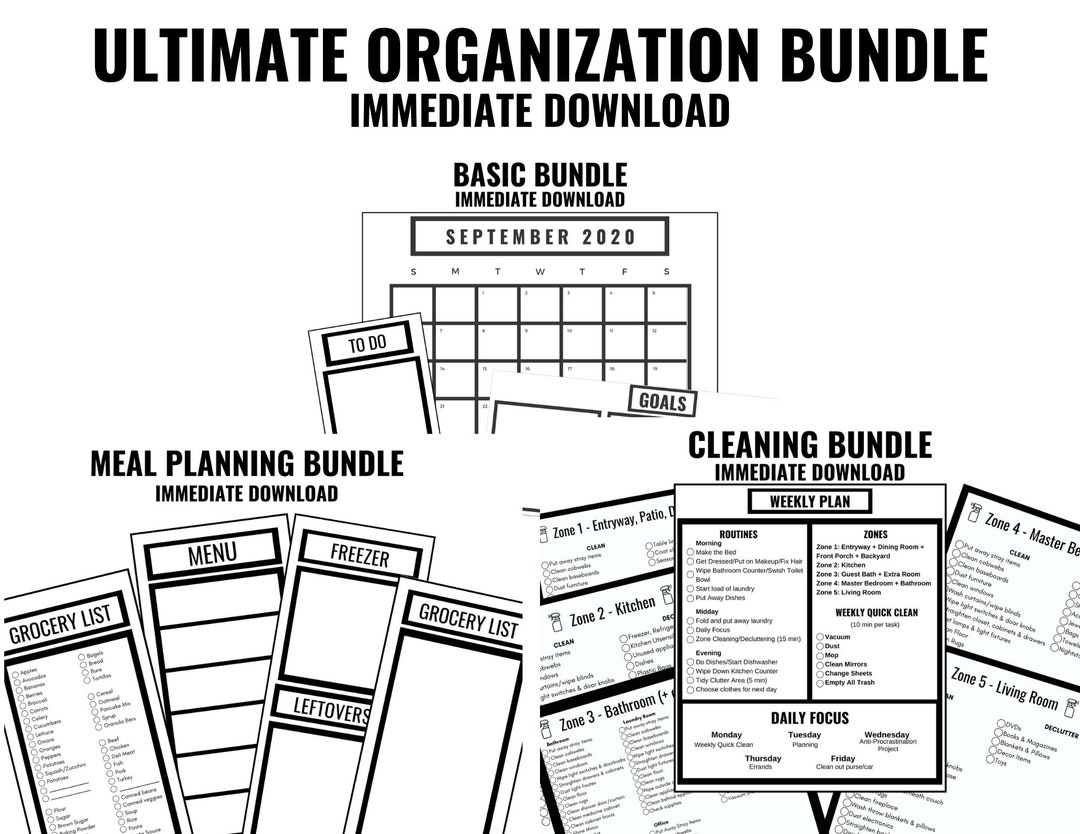 Printable Ultimate Organization Bundle, Meal Planning, Cleaning Routine, Daily Routines ...