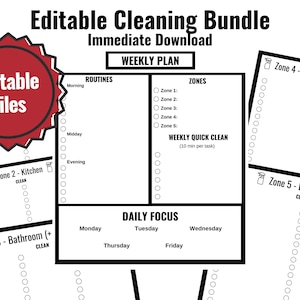Printable Editable Cleaning Bundle, Zone Cleaning, Daily Routines ...