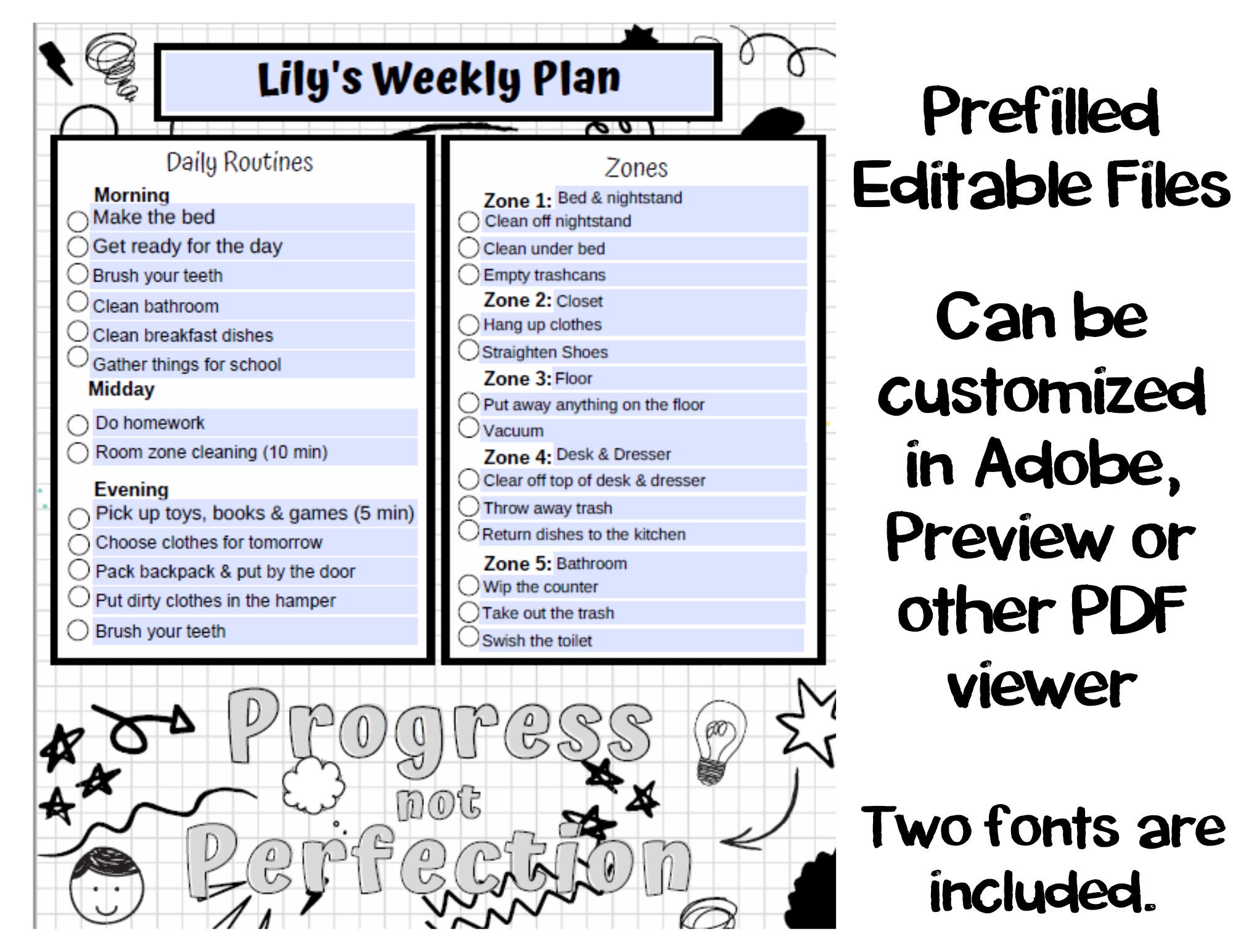 Kids Zone Cleaning Chore Chart, Flylady Kids Printables, Visual Chore ...