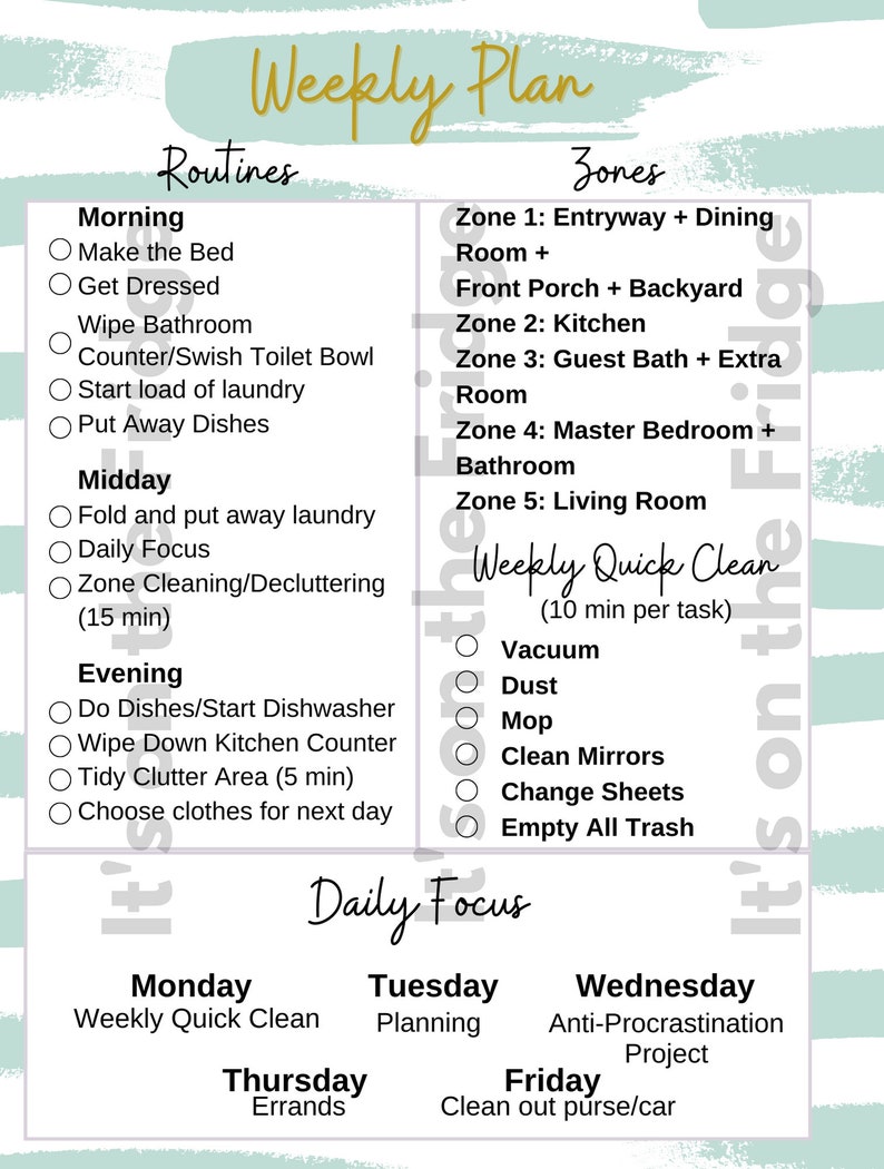 Printable Flylady Control Journal, Fly Lady Planner, Zone Cleaning ...