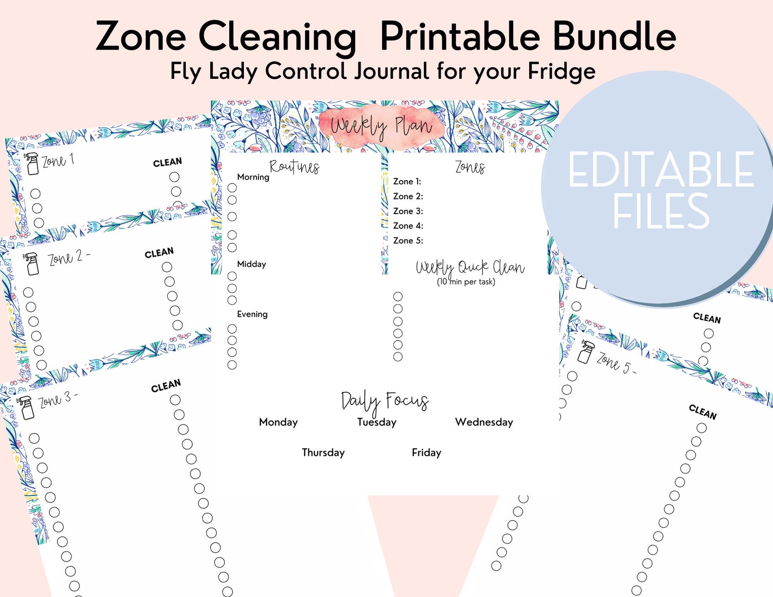 Editable Printable Cleaning Bundle, Zone Cleaning, Daily Routines, Fly ...