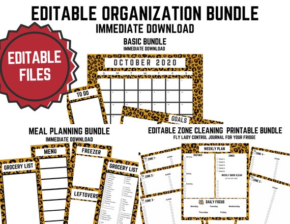 Editable Printable Organization Bundle Meal Planning | Etsy