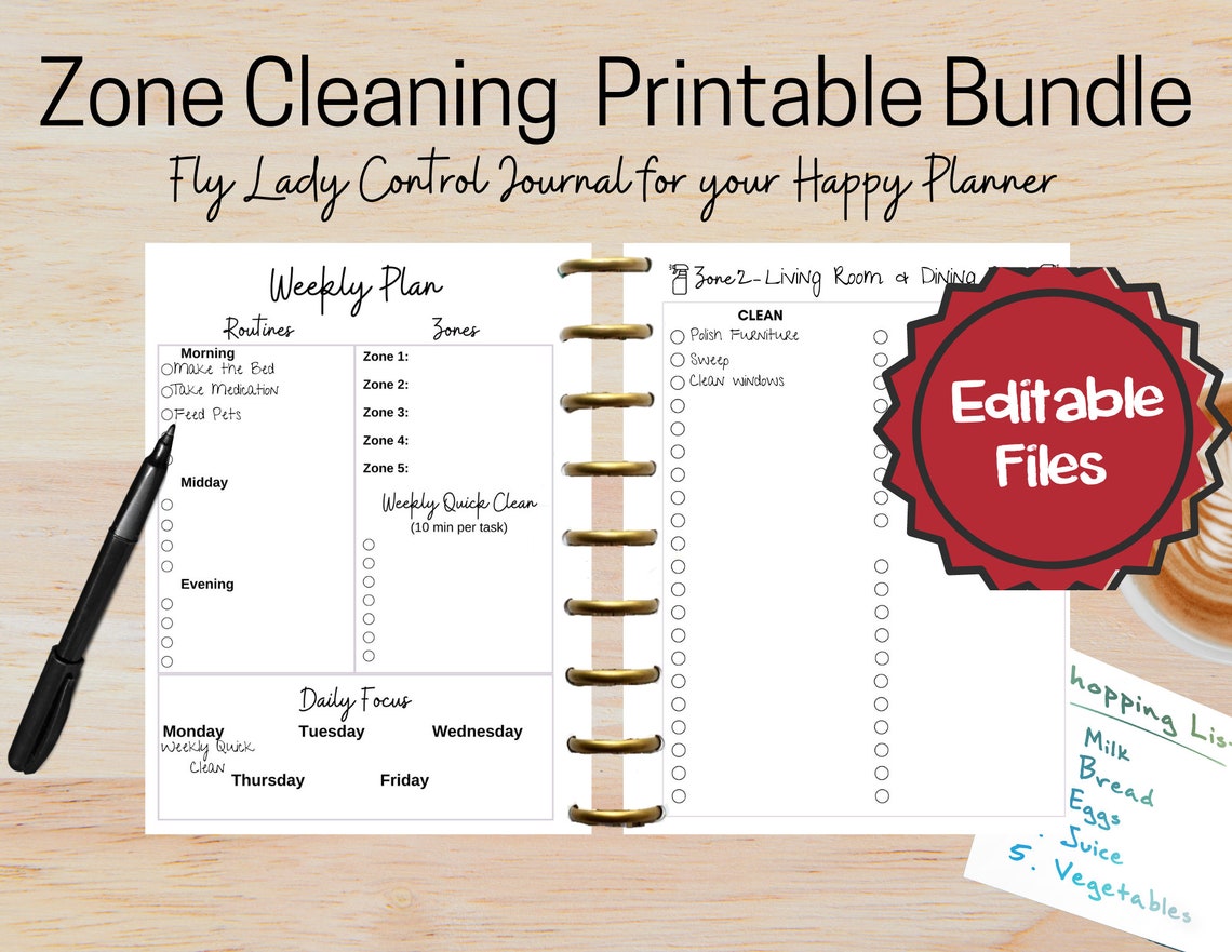 Printable Flylady Control Journal, Editable Planner, Zone Cleaning ...