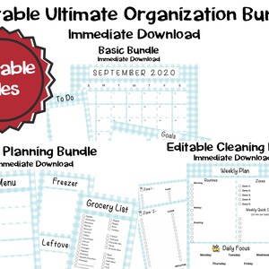 Editable Printable Organization Bundle, Meal Planning, Cleaning Routine ...