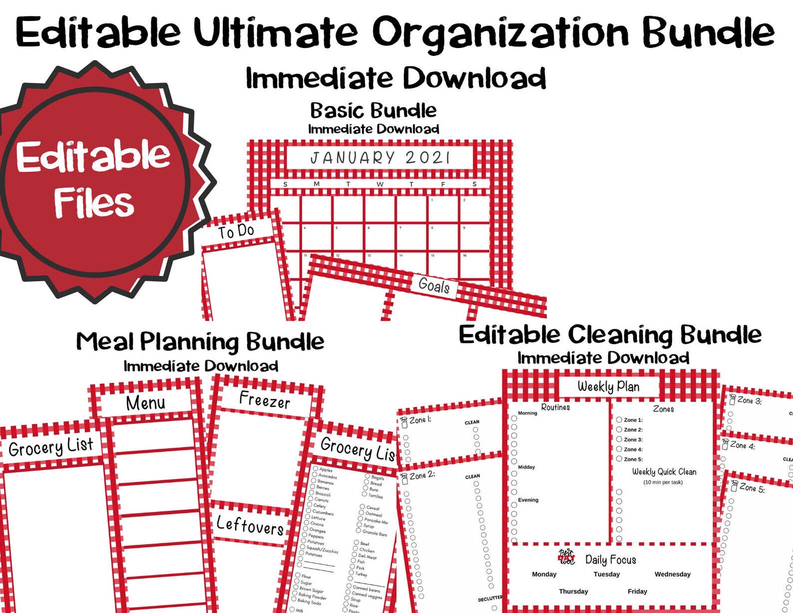 Editable Printable Organization Bundle, Meal Planning, Cleaning Routine ...