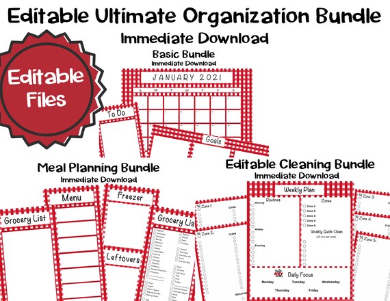 Editable Printable Organization Bundle Meal Planning - Etsy