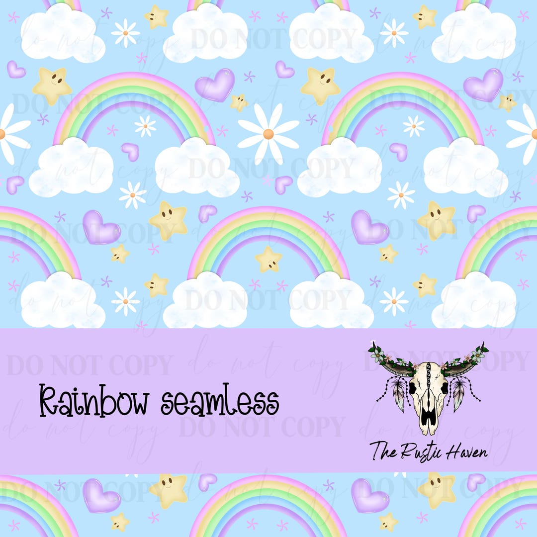 Pastel Rainbow Seamless Pattern | Clouds, Stars, Hearts Digital Paper ...