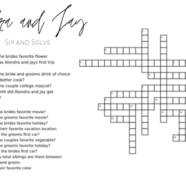 Sip and Solve Wedding Crossword - Etsy