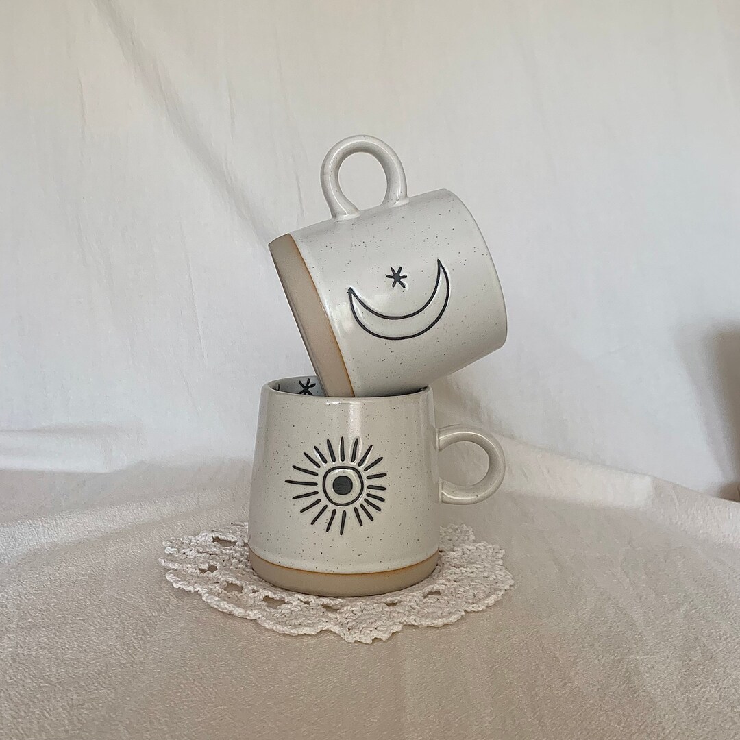 Handmade Rise Sun & Moon Mug, Coffee Lover Gift, Handpainted Ceramic ...