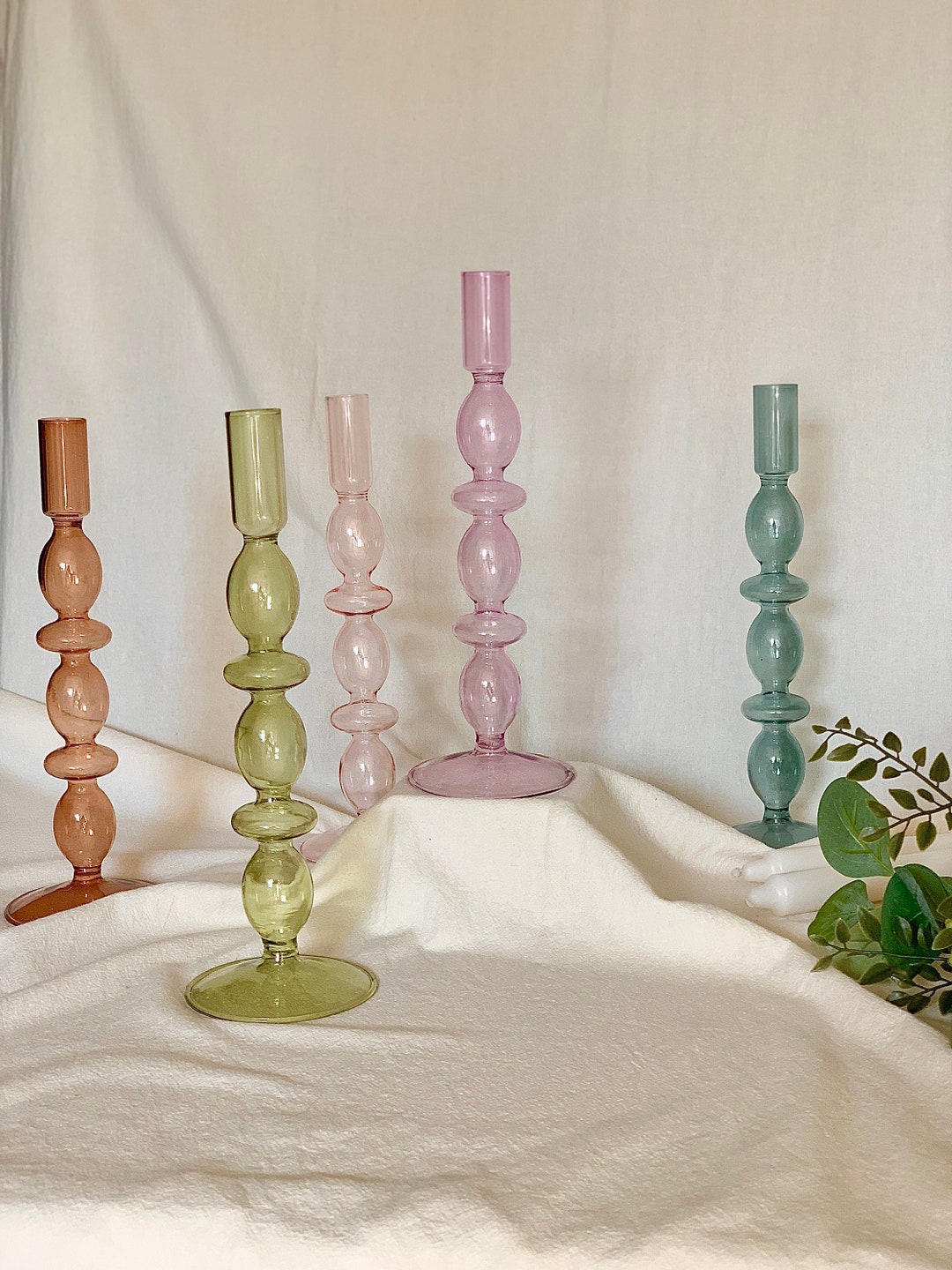Coloured Glass Candle Holder, Christmas Gift, New Home, Vintage Glass ...