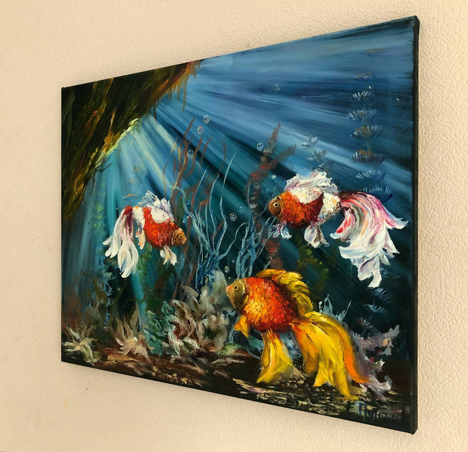 Ocean Fish Painting Goldfish Painting Seaweed Oil Painting - Etsy