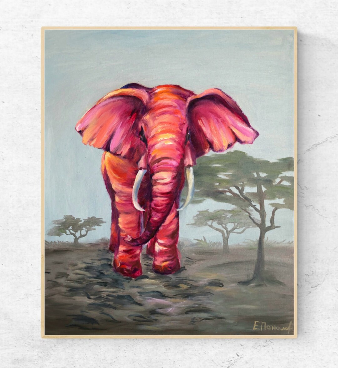 Pink Elephant Painting Big Animals Painting 4050 - Etsy