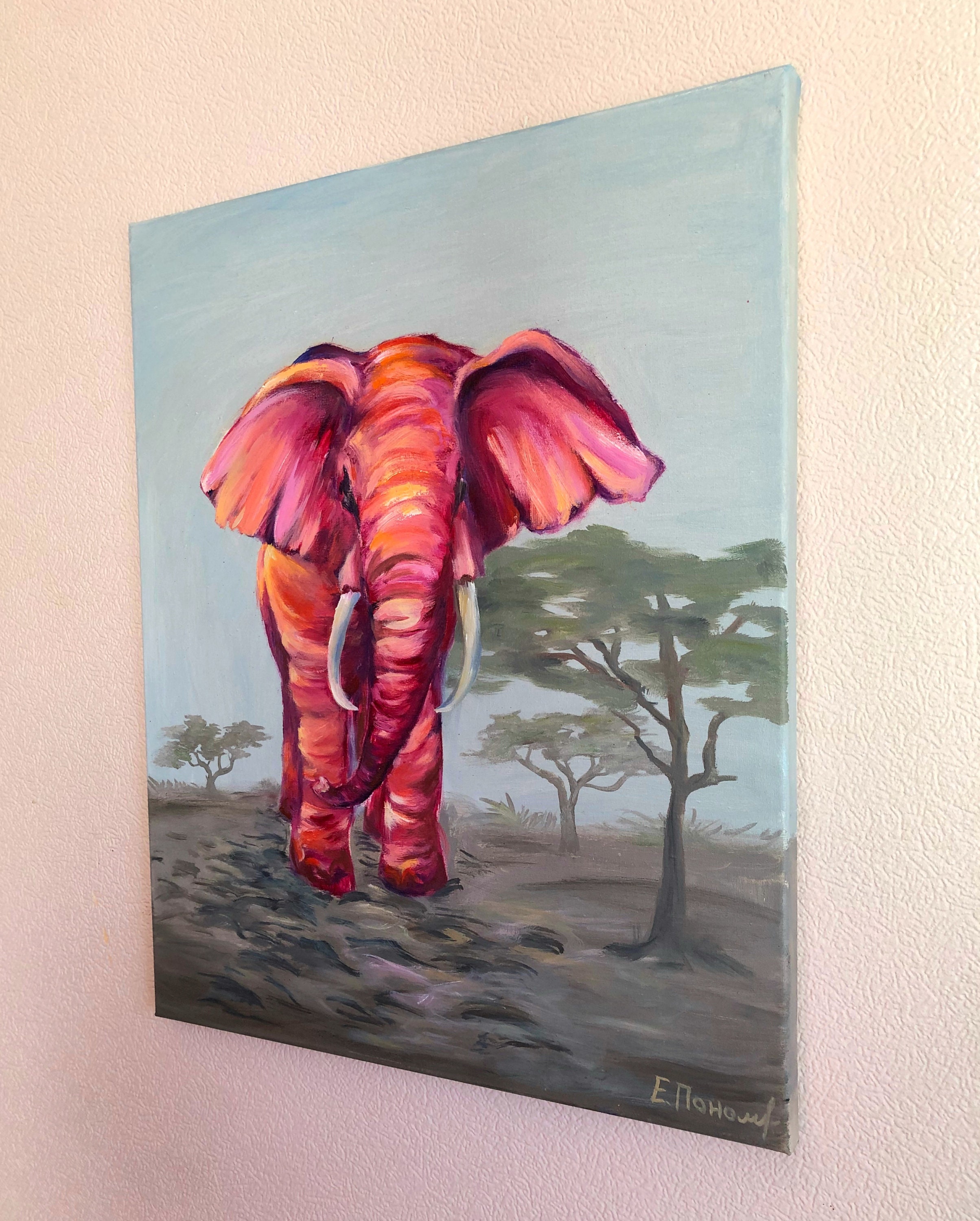 Pink Elephant Painting Big Animals Painting 4050 - Etsy