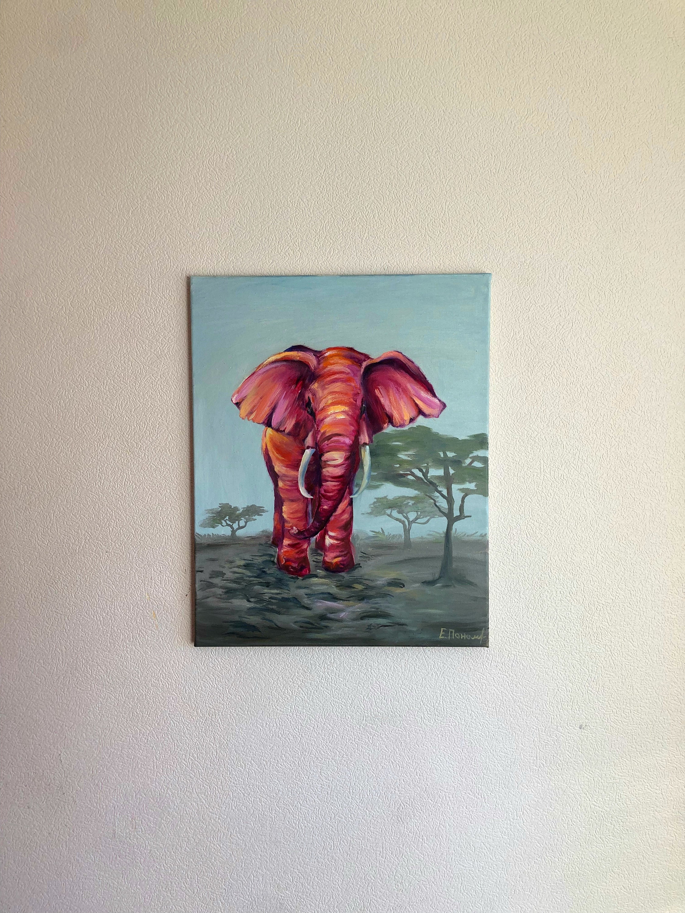 Pink Elephant Painting Big Animals Painting 4050 - Etsy