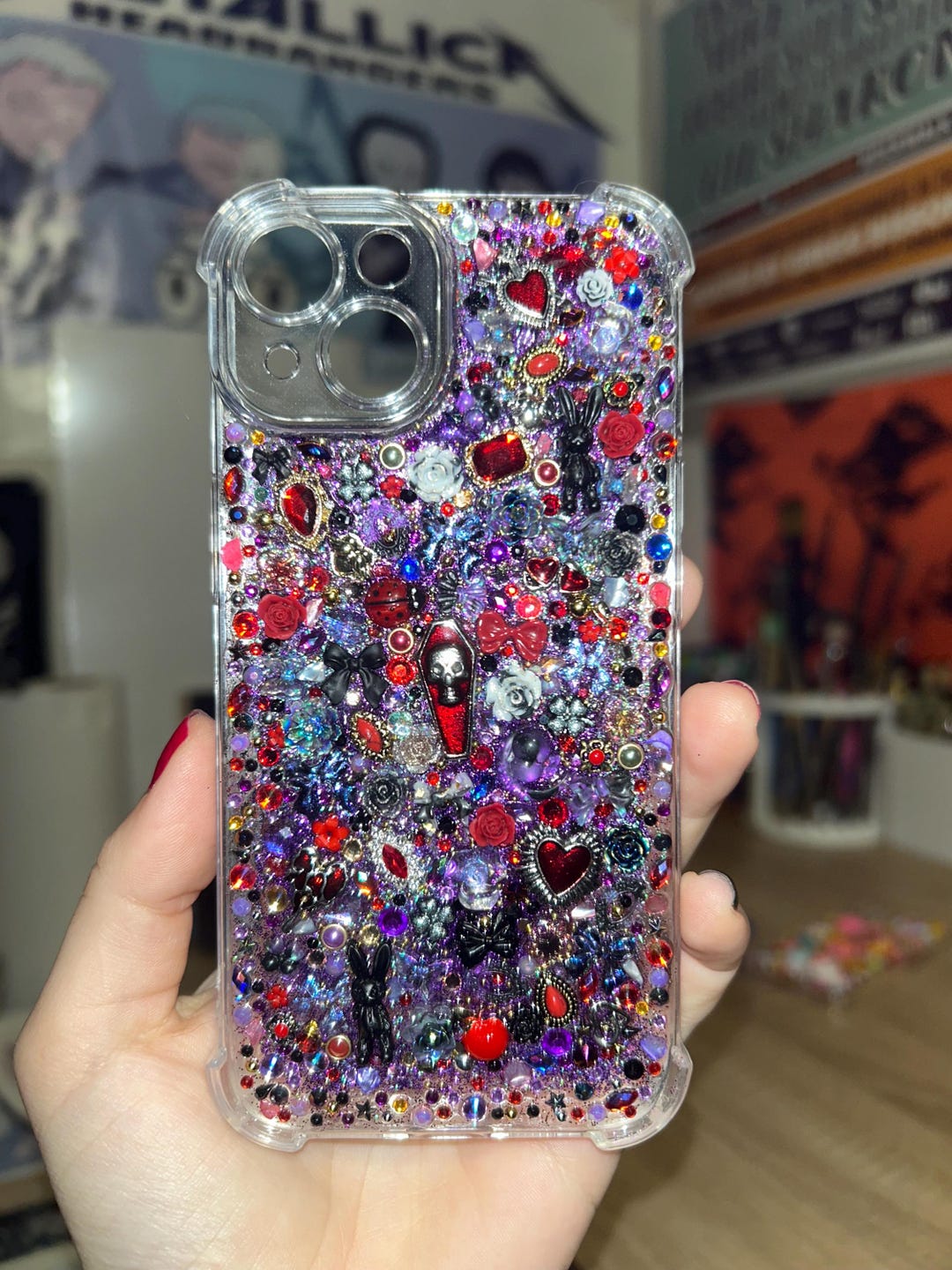 Custom Gothic Phone Case With Rhinestones Charms and Glitter - Etsy