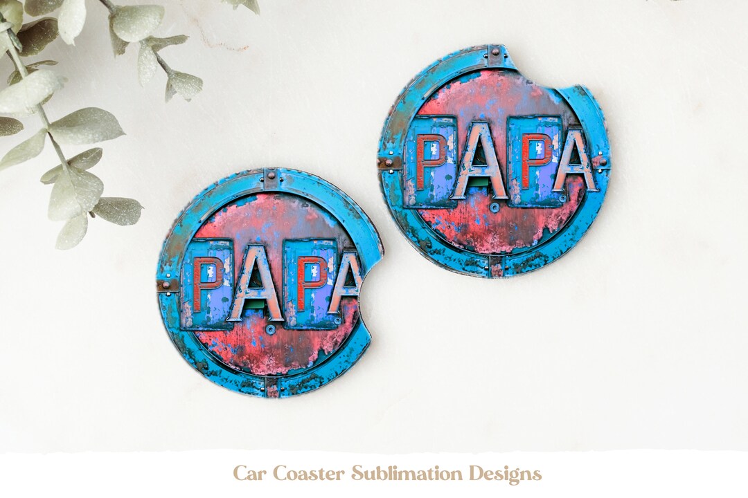 Papa Coaster Sublimation, Fathers Day Coaster Png, Dad Car Coasters ...