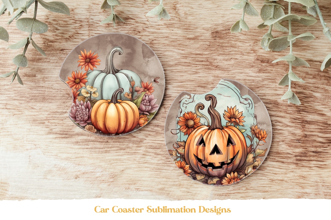 Pumpkin Car Coaster Png, Fall Sublimation Designs, Halloween Coaster ...