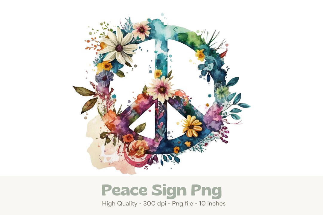 Watercolor Floral Peace Sign Png Watercolor Daisy Png Peace - Etsy
