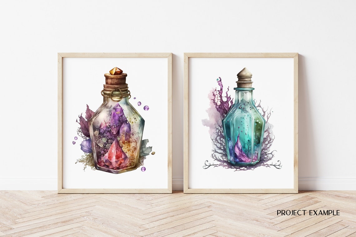 Watercolor Potion Bottles Clipart, Potion Bottle Png, Watercolor ...