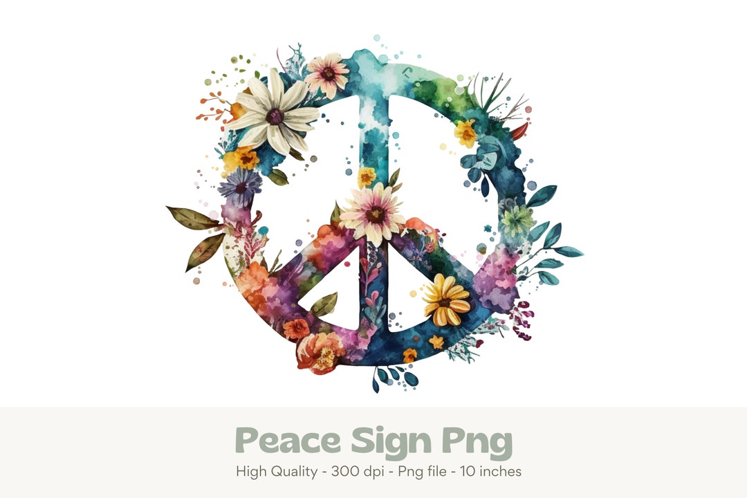Watercolor Floral Peace Sign Png, Watercolor Daisy Png, Peace Sign ...