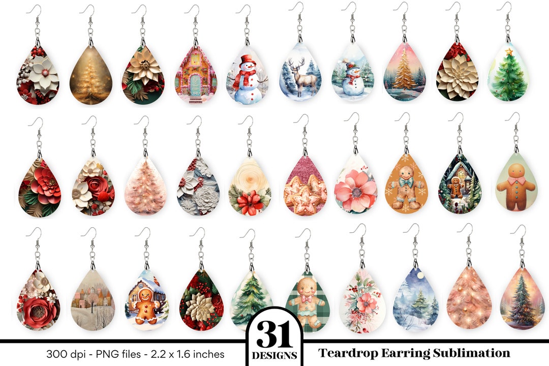 Christmas Earring Png, Christmas Teardrop Earrings Png, Sublimation ...