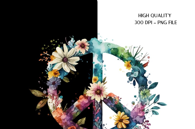 Watercolor Floral Peace Sign Png, Watercolor Daisy Png, Peace Sign ...