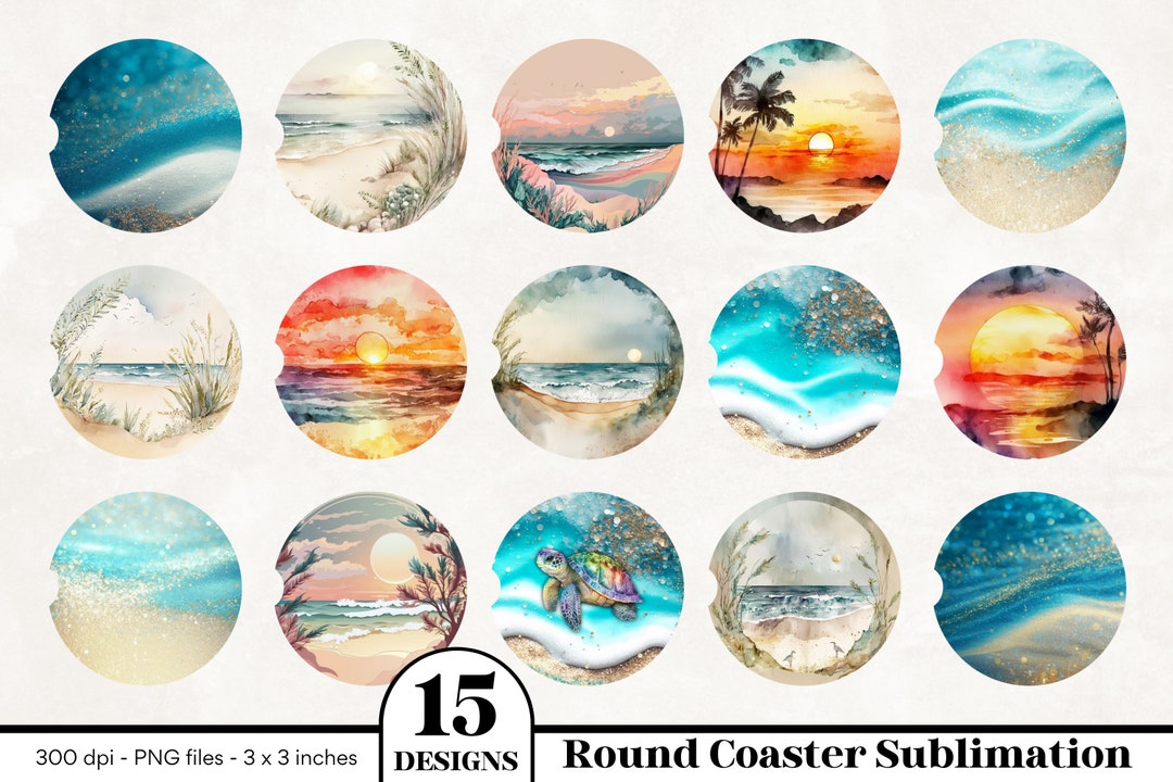 Beach Car Coaster Bundle, Car Coaster Sublimation Design, Ocean Coaster ...