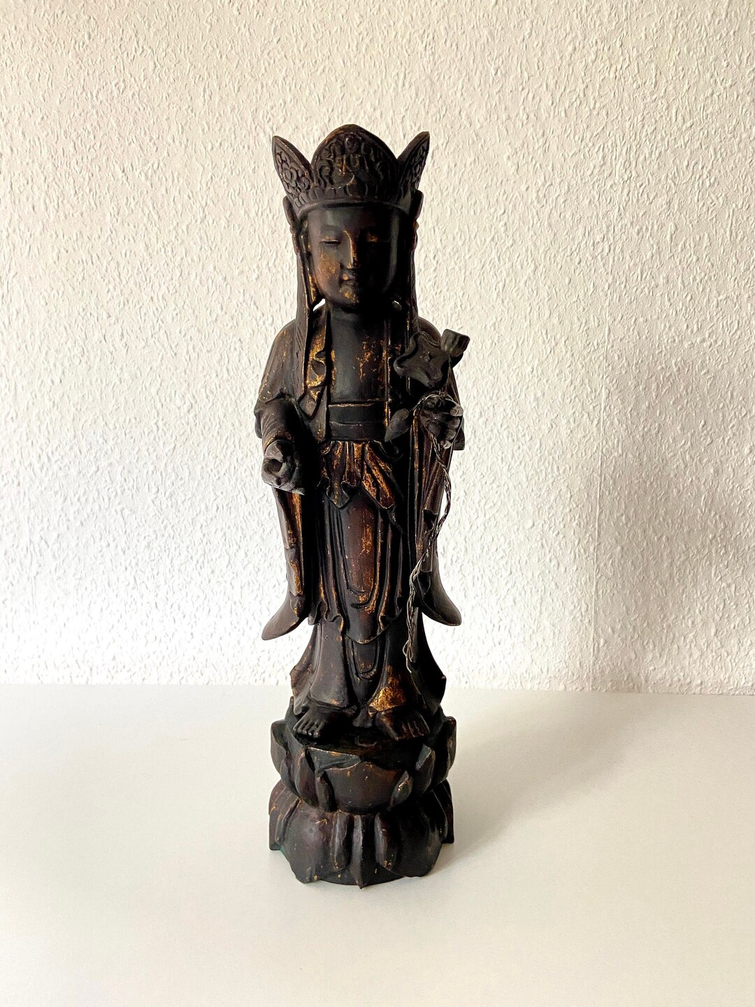 Lotus Goddess Wooden Statue, Figure, Statue, With Golden Applications ...