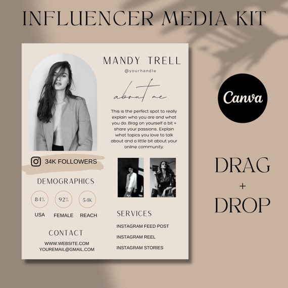 Influencer Media Kit One Page Media Kit Press Kit Social - Etsy