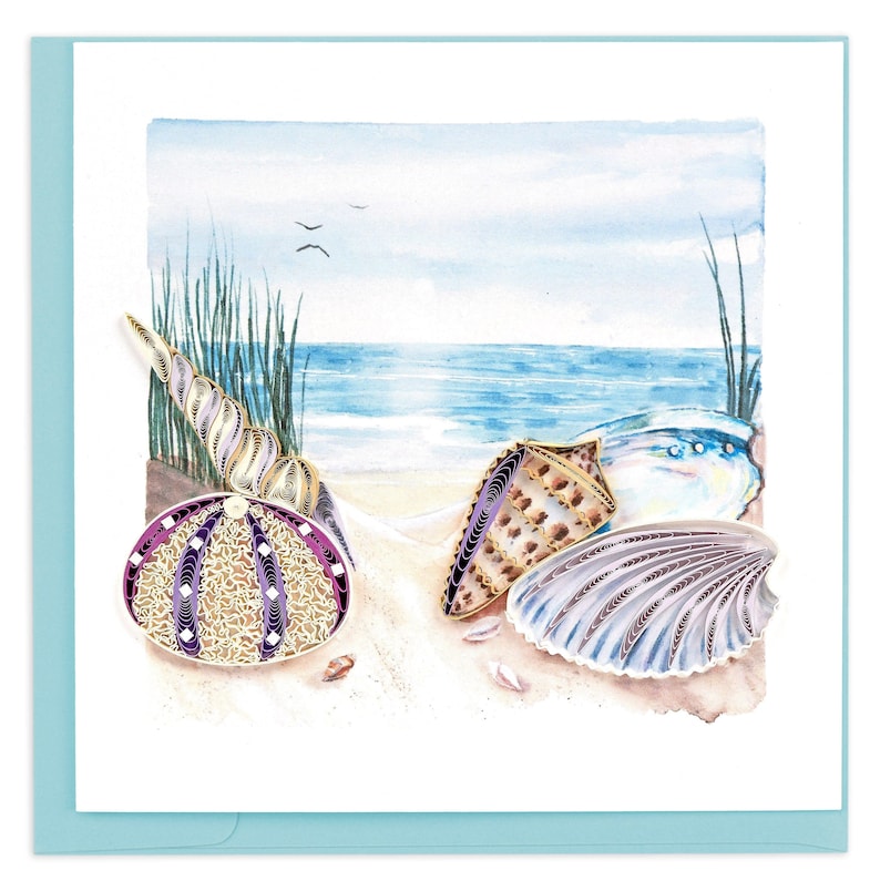 Quilled Seashells on the Shore Greeting Card – Handmade 3D Paper Art ...