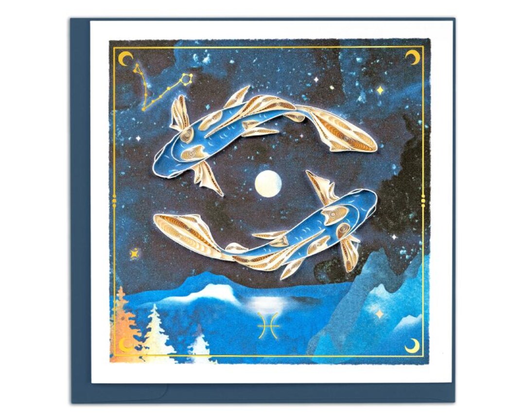 Quilled Pisces Greeting Card – Handmade 3D Paper Art, Zodiac Star Sign ...