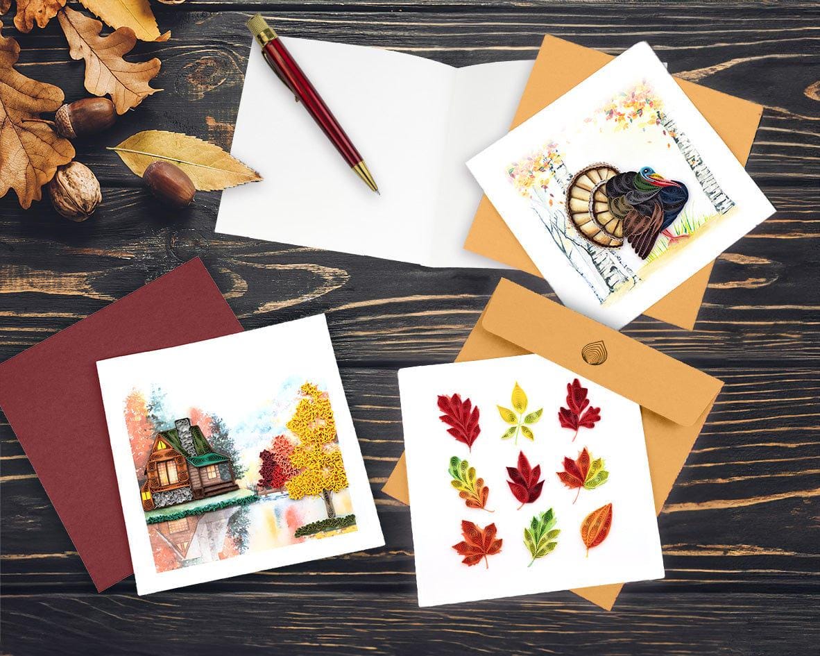 Quilled Fall Foliage Leaves Greeting Card – Handmade 3D Paper Art, Warm ...