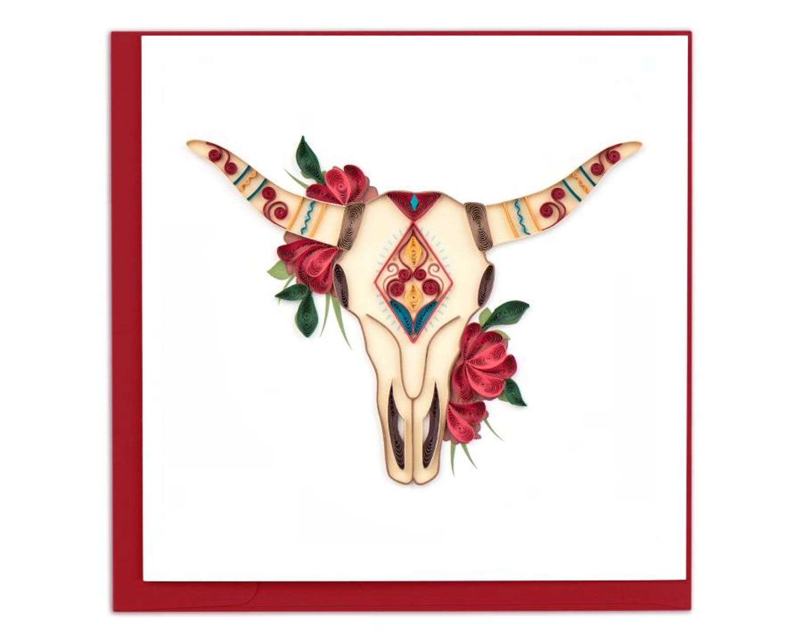 Quilled Decorative Longhorn Skull Greeting Card – Handmade 3D Paper Art ...