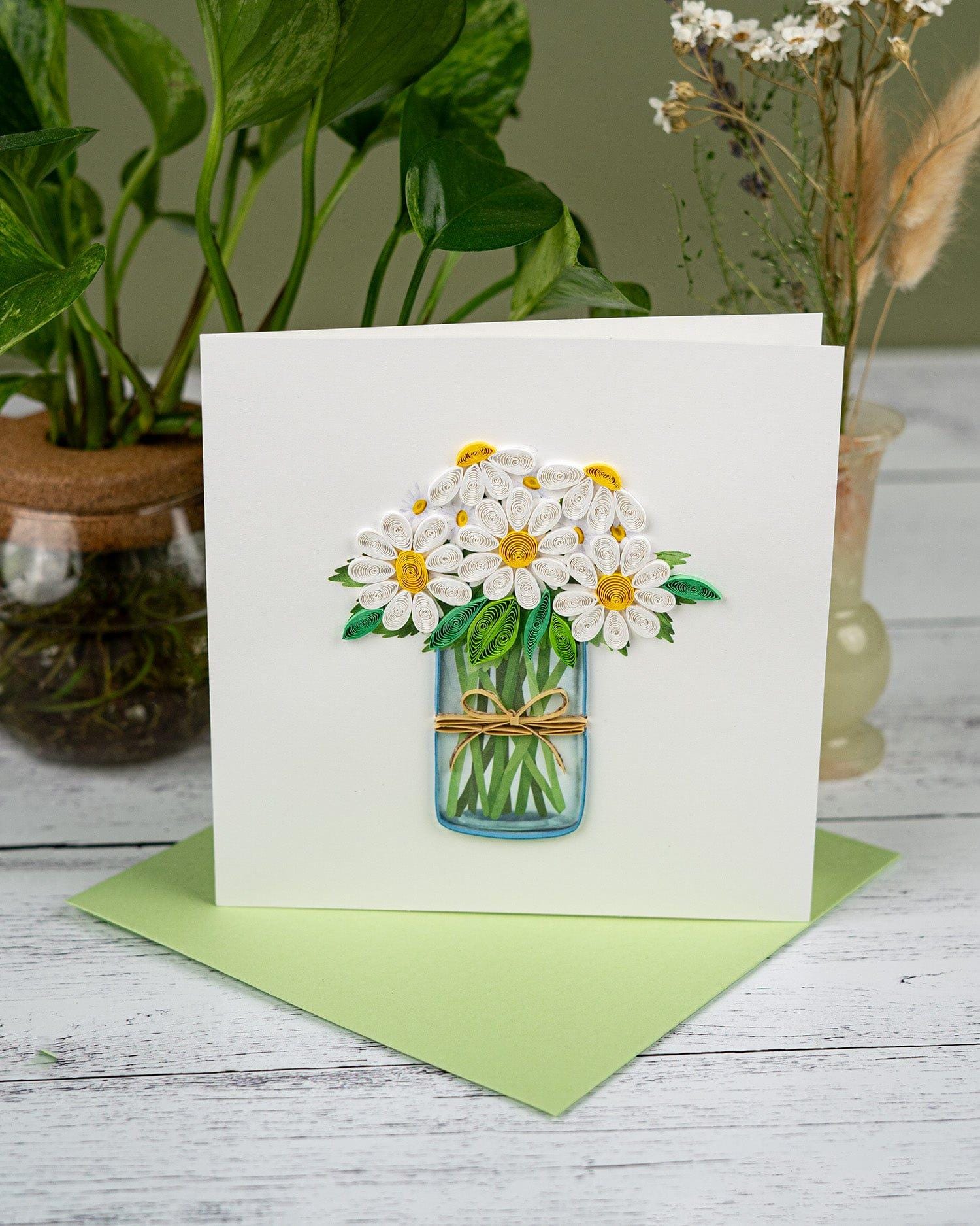 Quilled White Daisies in Jar Greeting Card – Handmade 3D Paper Art ...