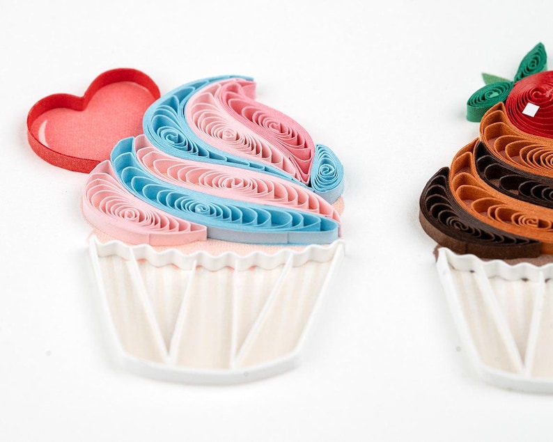 Quilled Birthday Cupcake Trio Greeting Card – Handmade Paper Art ...