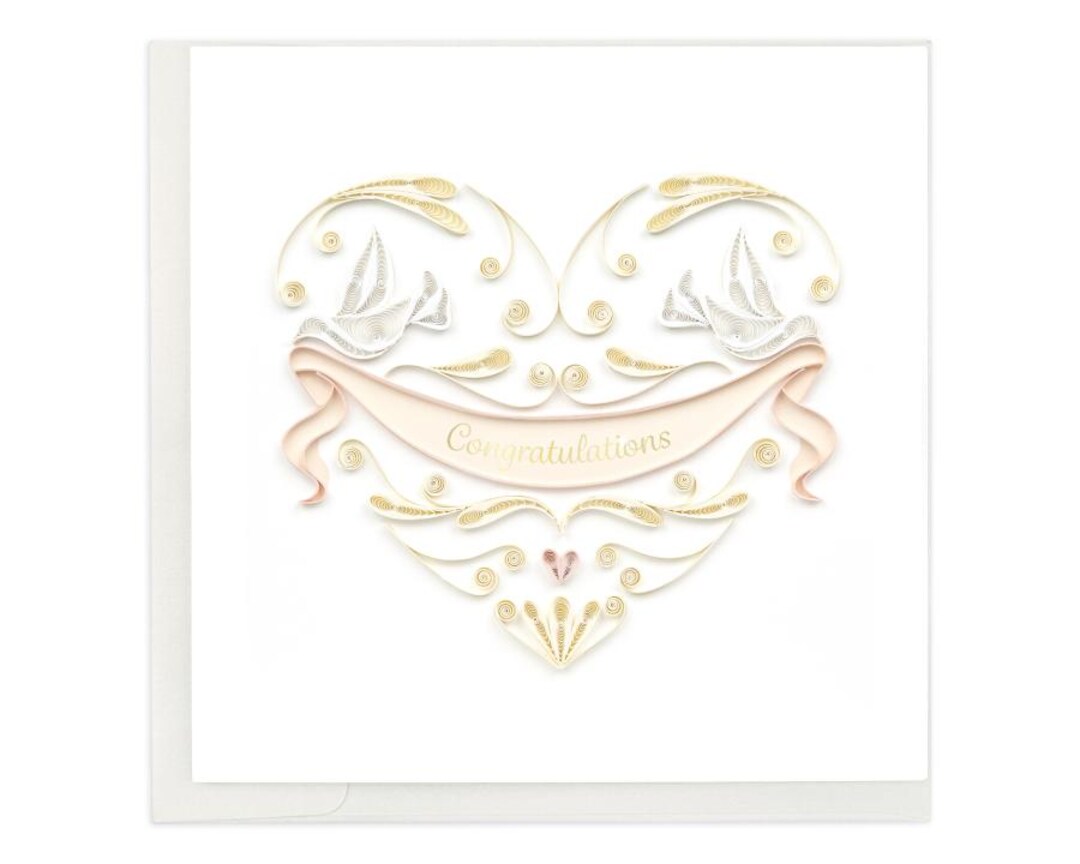 Quilled Wedding Doves Heart Greeting Card – Handmade Romantic Paper Art ...
