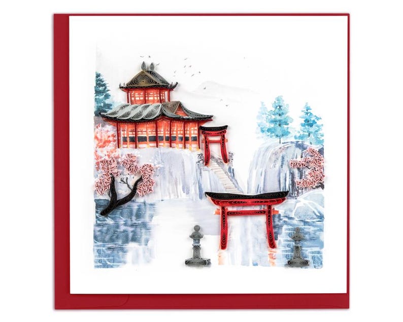 Quilled Shinto Shrine Greeting Card – Handmade 3D Paper Art, Japanese ...