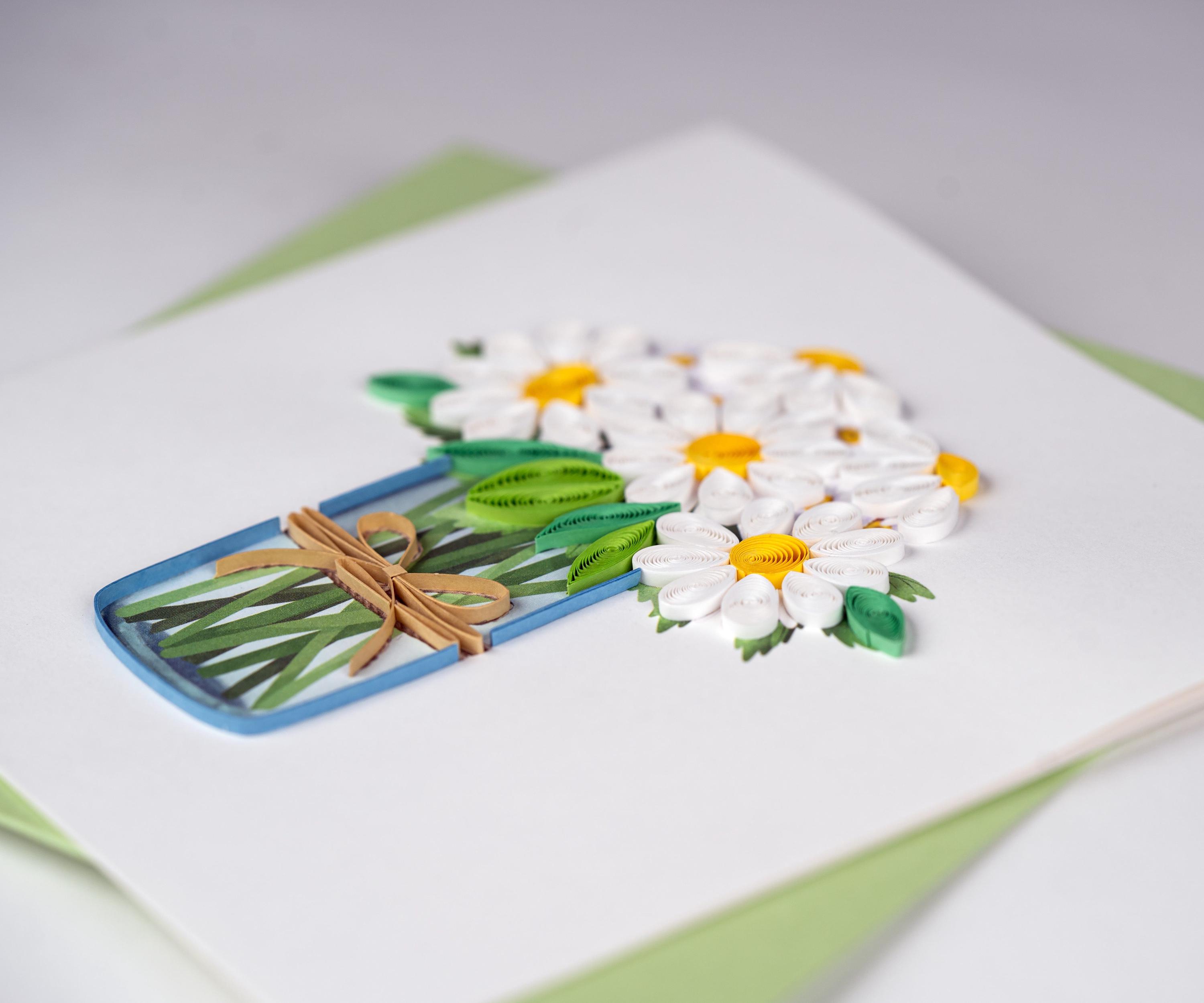 Quilled White Daisies in Jar Greeting Card – Handmade 3D Paper Art ...