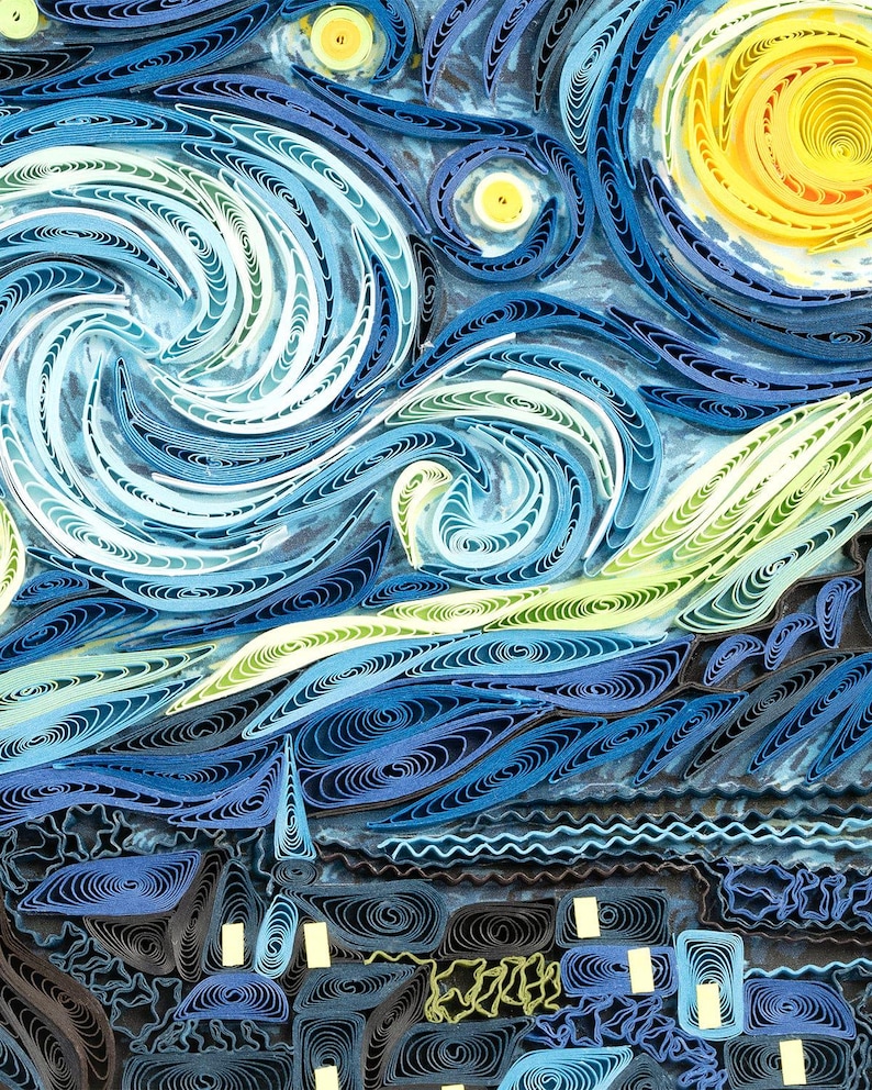 Starry Night Quilled Greeting Card - Van Gogh-inspired Handmade Art ...