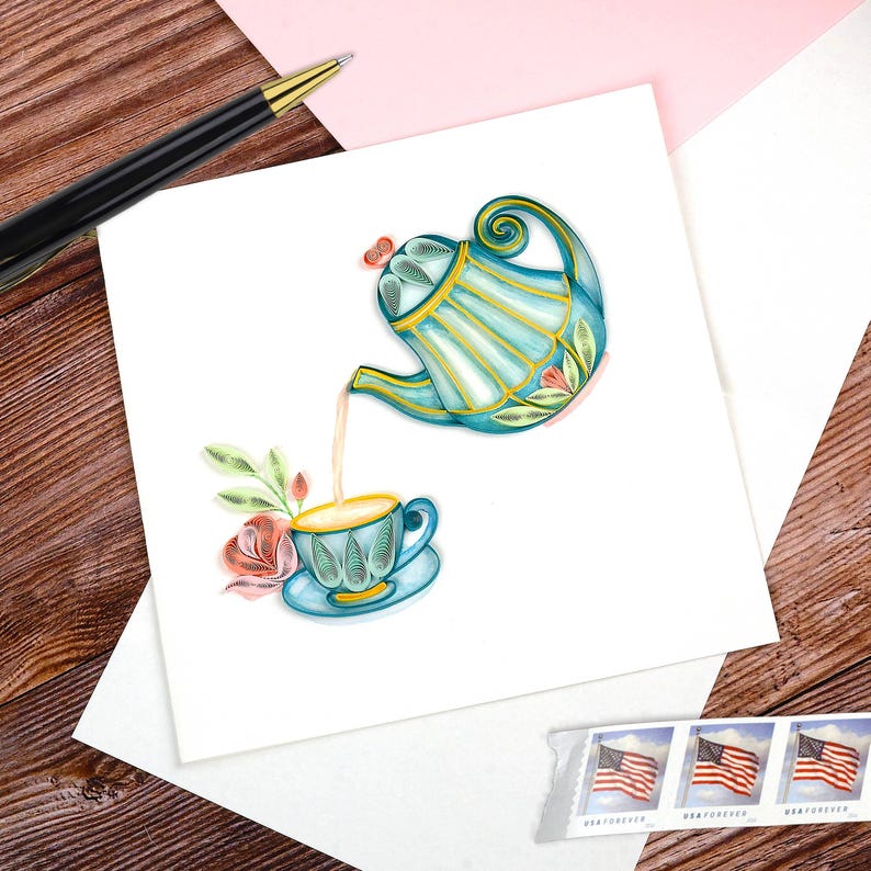 Quilled Afternoon Tea Greeting Card – Handmade Elegant Paper Art ...