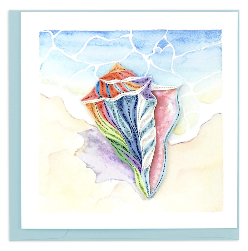 Quilled Rainbow Conch Shell Greeting Card – Handmade Coastal Paper Art ...