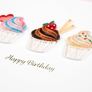 Quilled Birthday Cupcake Trio Greeting Card – Handmade Paper Art ...