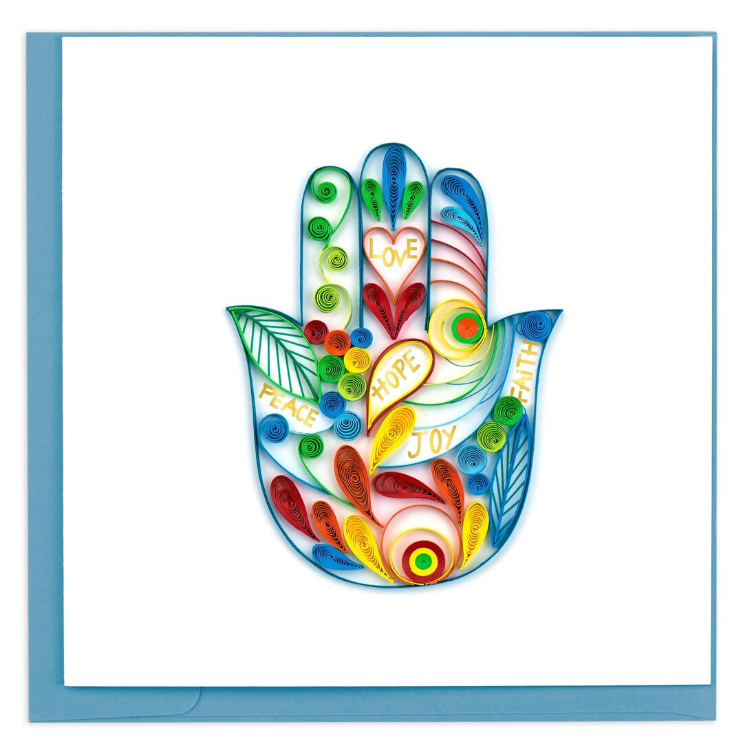 Quilled Hamsa Hand Greeting Card, Jewish Art, Gold Foil Print, Judaica ...
