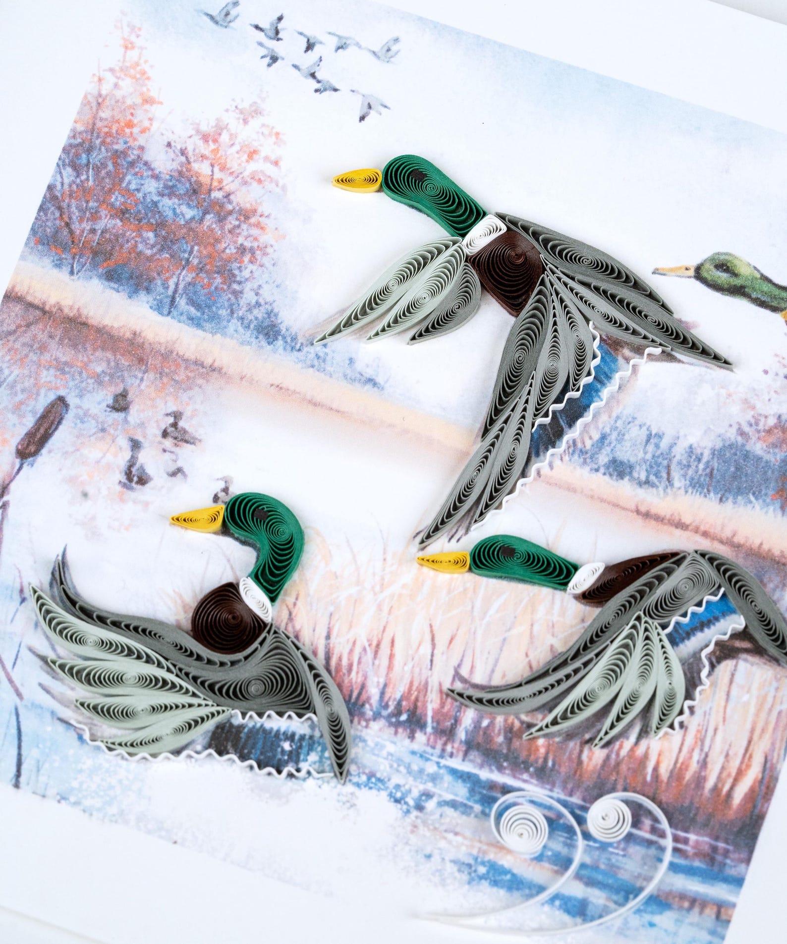 Quilled Duck Migration Greeting Card – Handmade Nature Paper Art ...