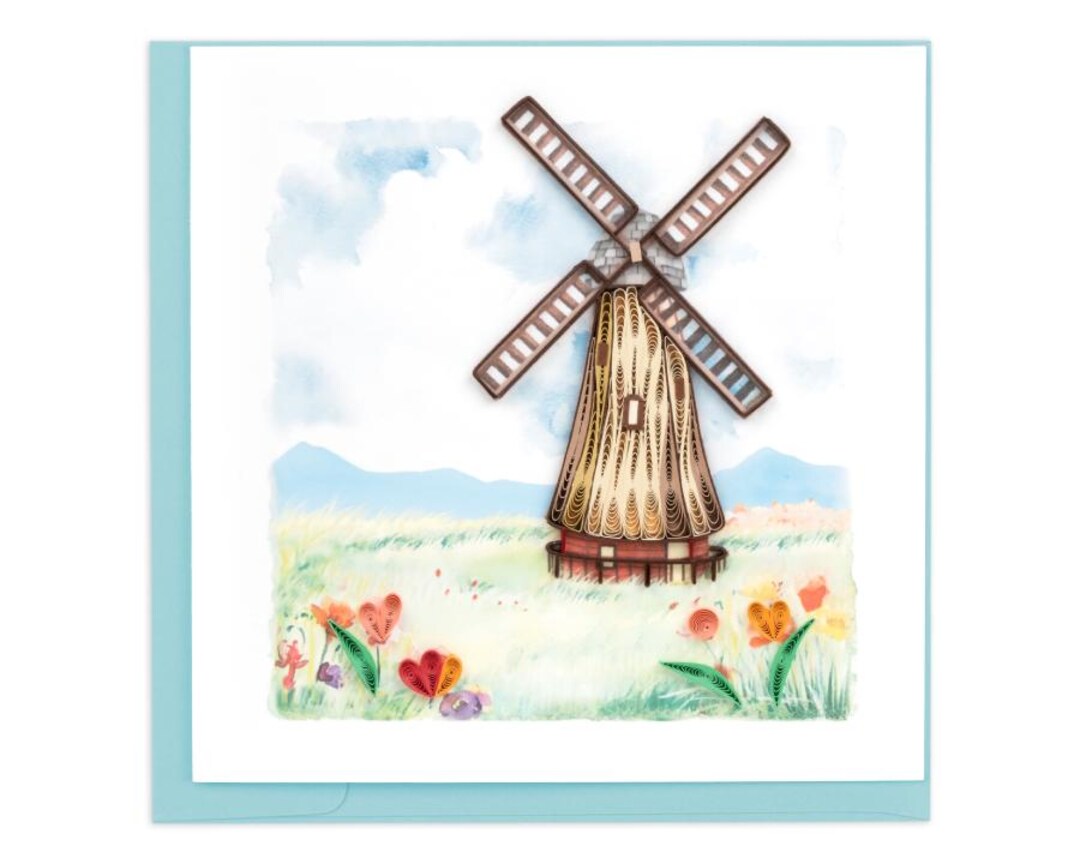 Quilled Dutch Windmill Greeting Card – Handmade 3D Paper Art, Charming ...