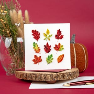 Quilled Fall Foliage Leaves Greeting Card – Handmade 3D Paper Art, Warm ...