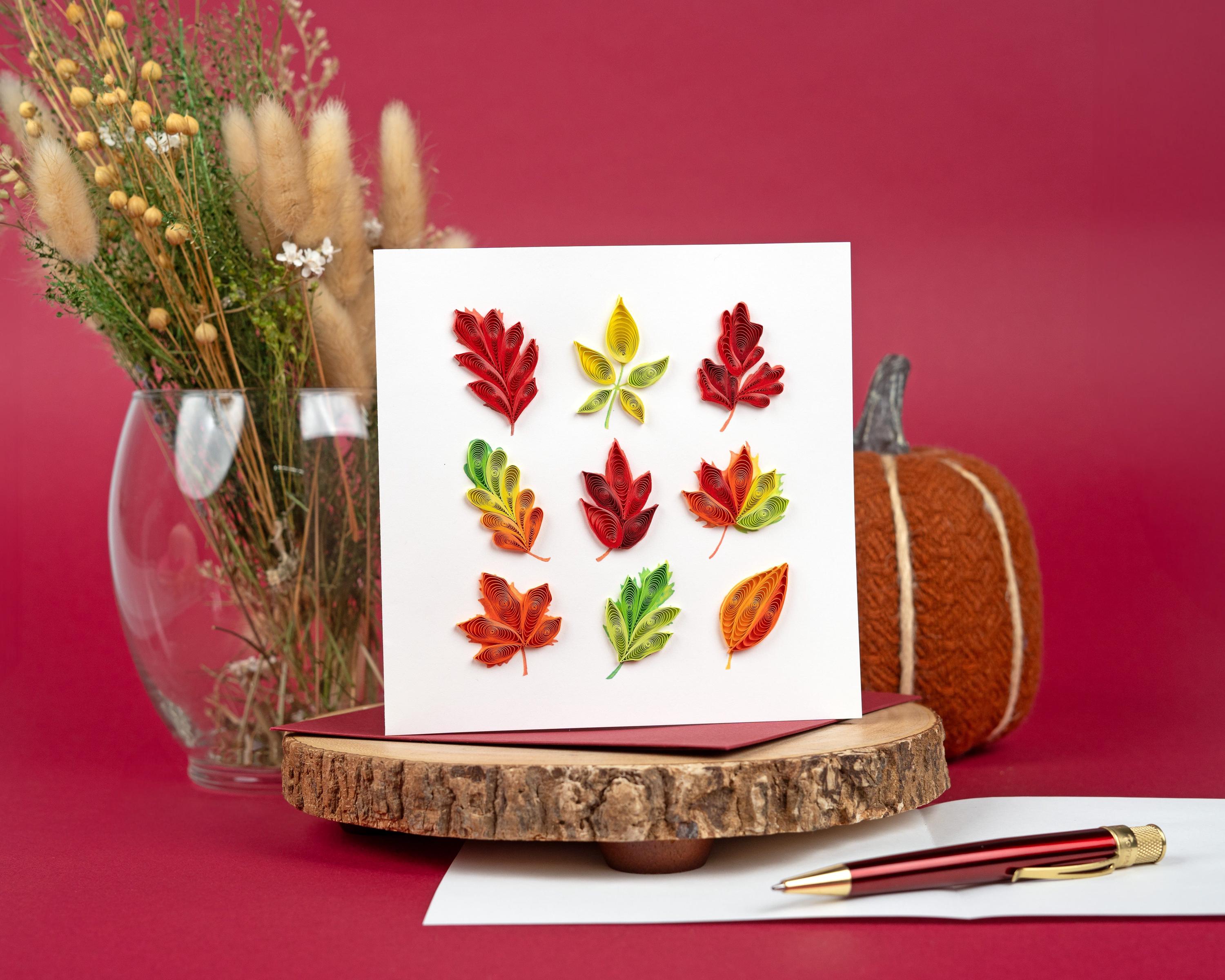 Quilled Fall Foliage Leaves Greeting Card – Handmade 3D Paper Art, Warm ...