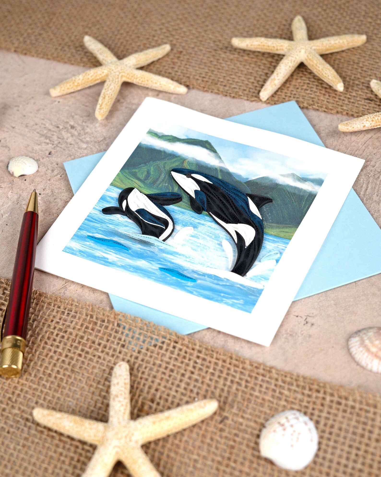 Quilled Orca Whales Greeting Card – Handmade 3D Paper Art, Majestic ...
